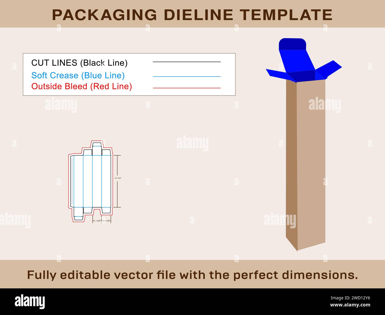 Pen Box Dieline Template, Vector File and 3d box, Vector File Stock ...