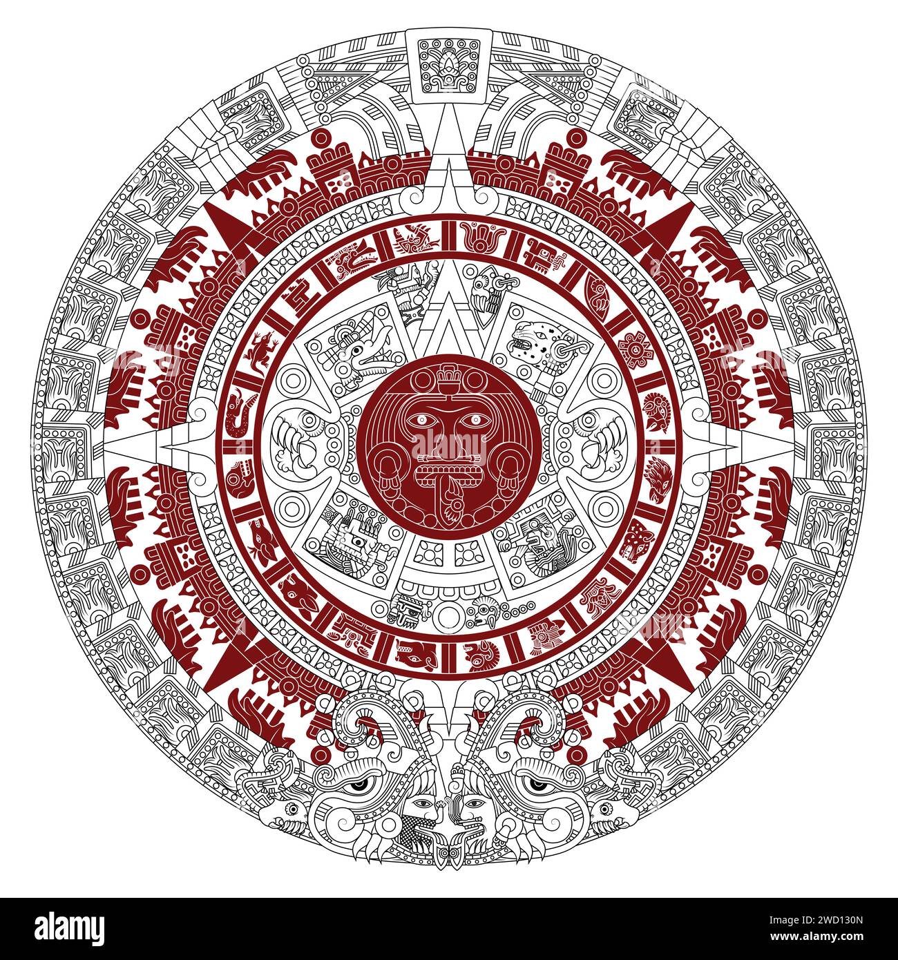 Vector design of Aztec calendar, monolithic disk of the ancient Mexica ...