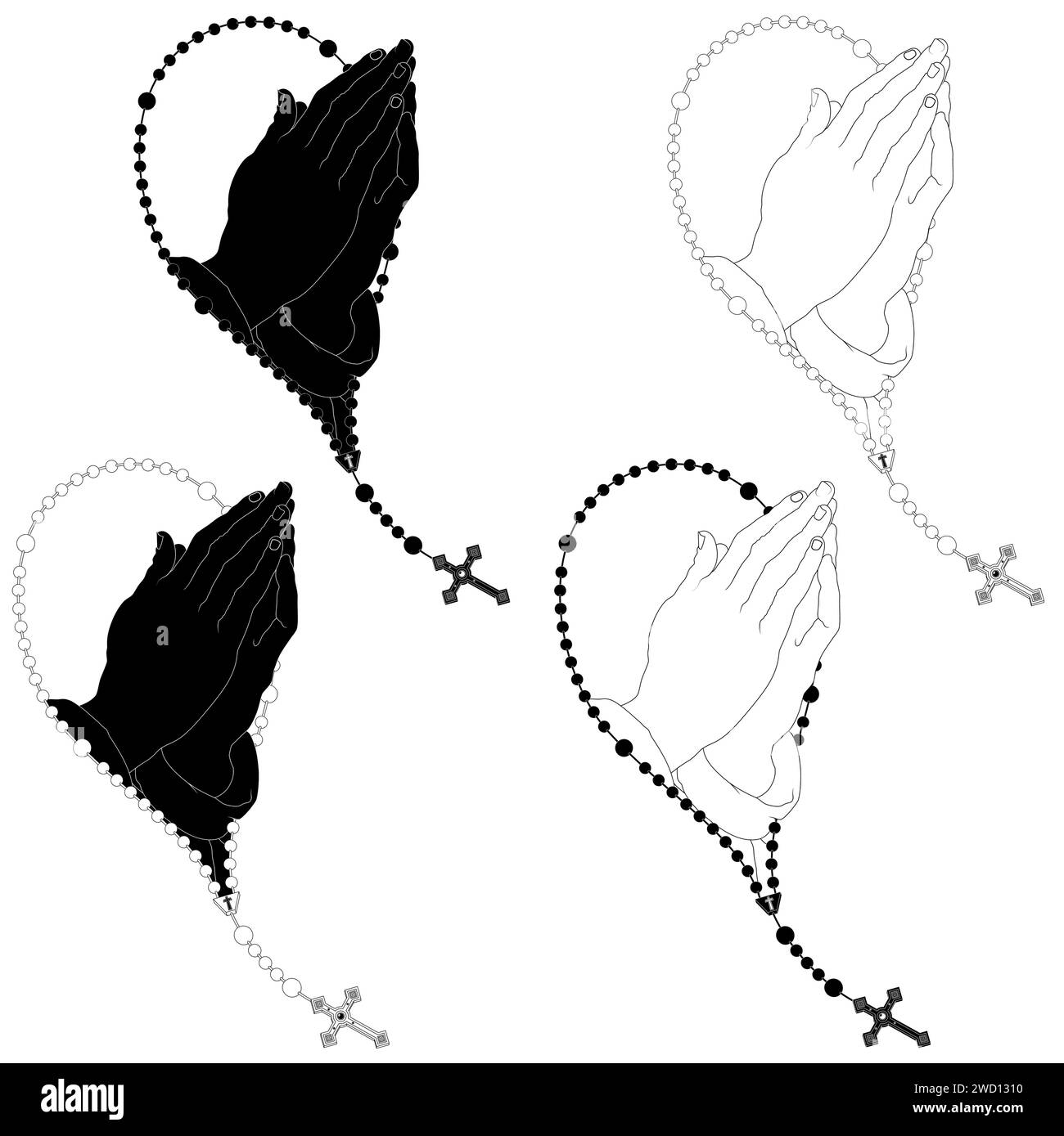 Vector design of praying hands with christian rosary, symbol of ...
