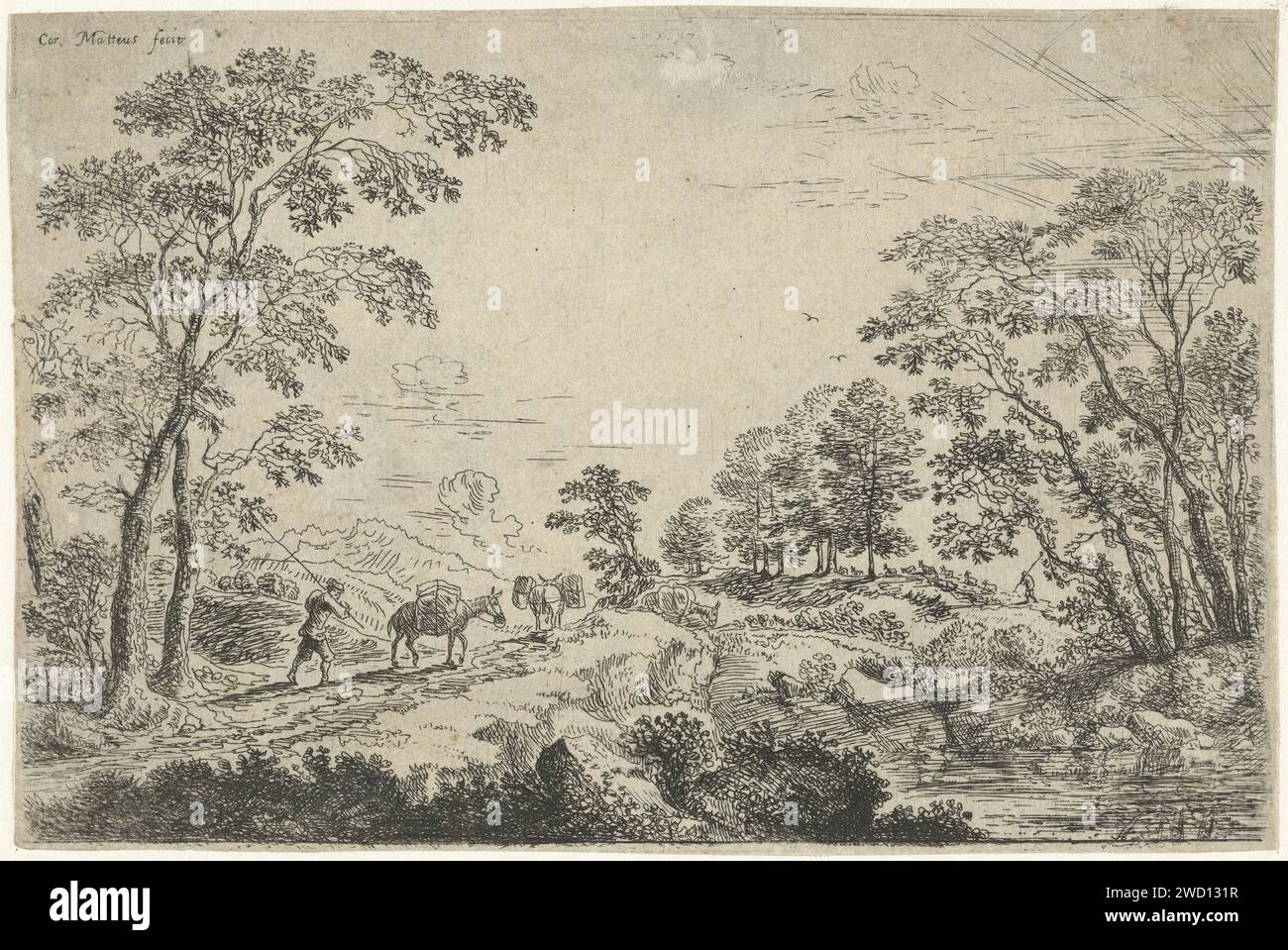 Landscape with Muilezeldrijver, Cornelis Matthieu, 1637 - 1656 print ...