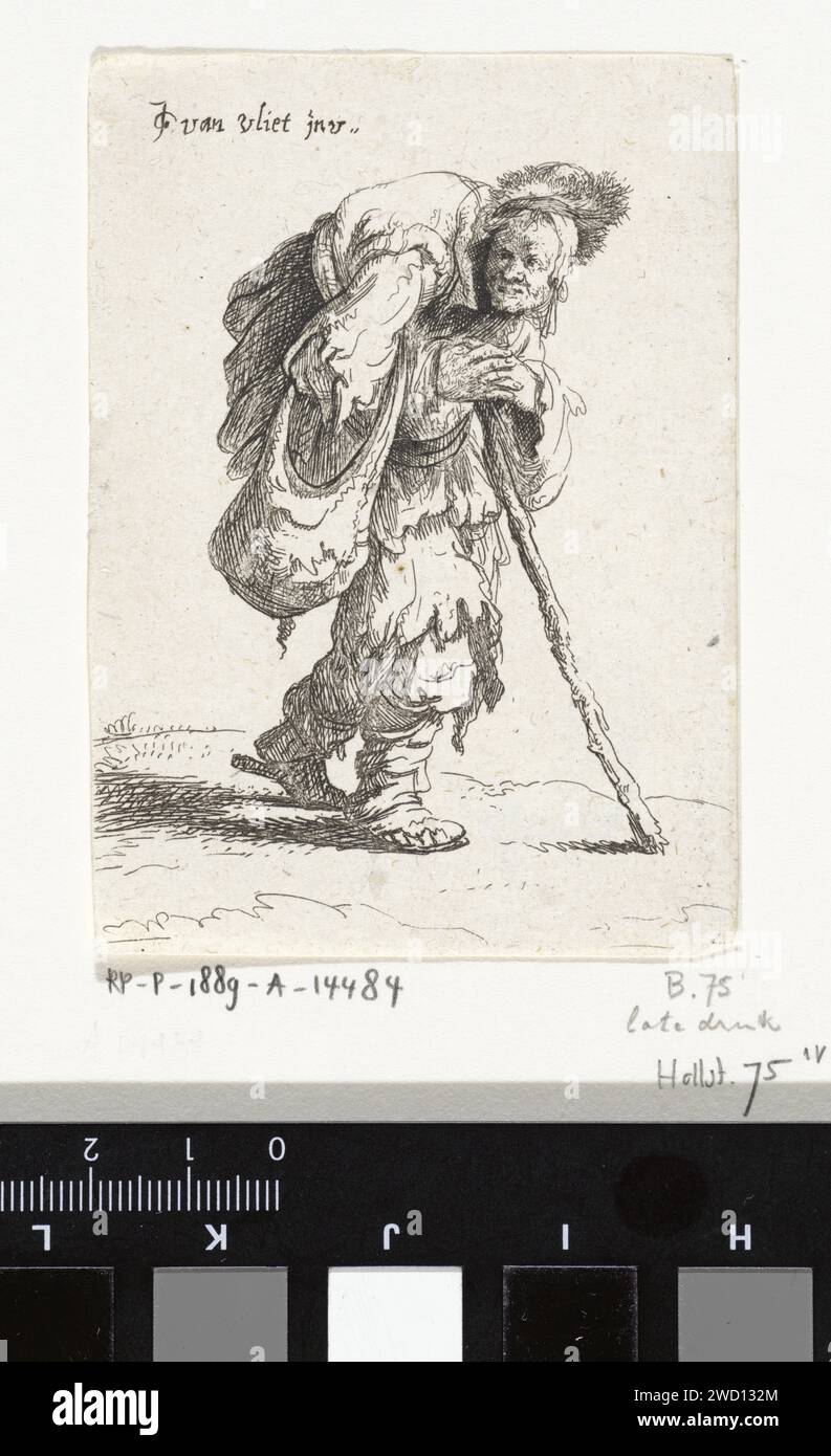 Bought beggar with a walking stick, Jan Gillisz. van Vliet, 1632 print ...