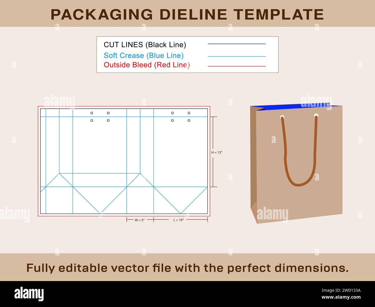 Tote Gift Box With Handles, Dieline Template ans 3d box, Vector File ...