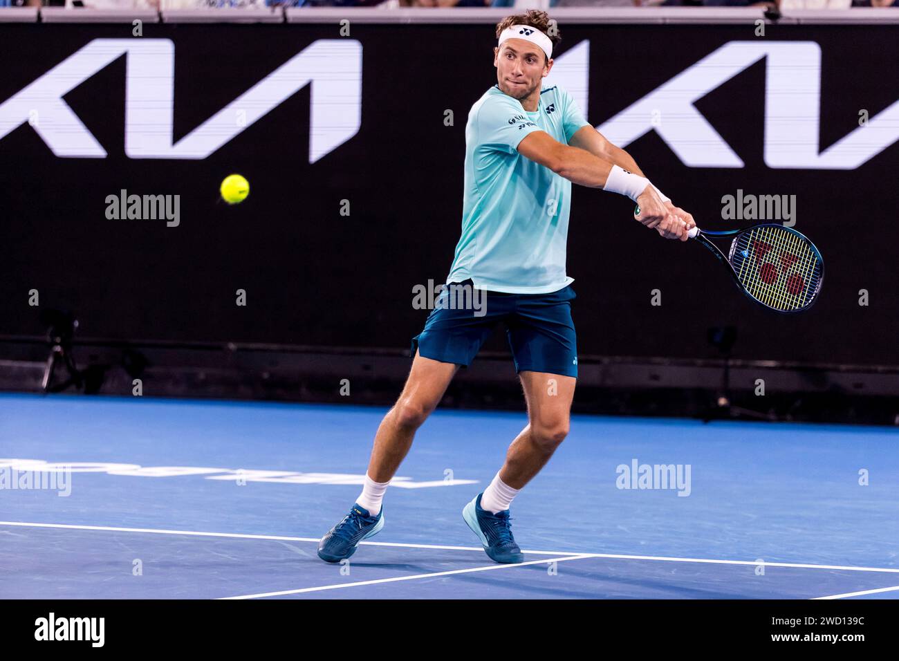 MELBOURNE, VIC - JANUARY 18: Casper Ruud of Norway in action during ...