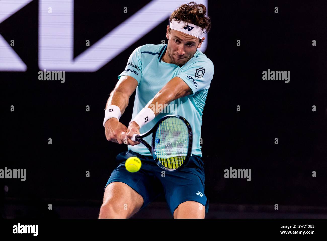MELBOURNE, VIC - JANUARY 18: Casper Ruud of Norway in action during ...