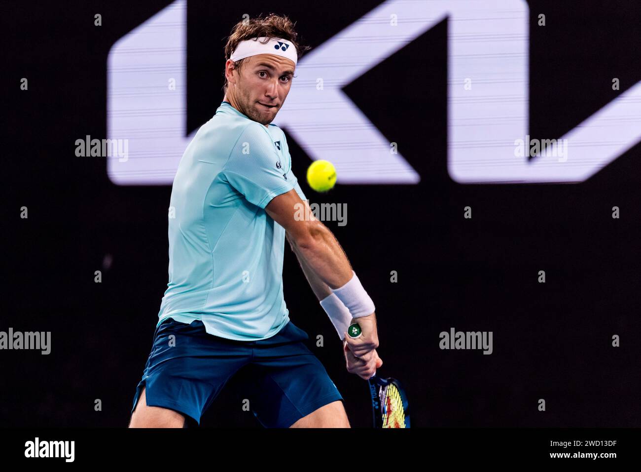 MELBOURNE, VIC - JANUARY 18: Casper Ruud of Norway in action during ...