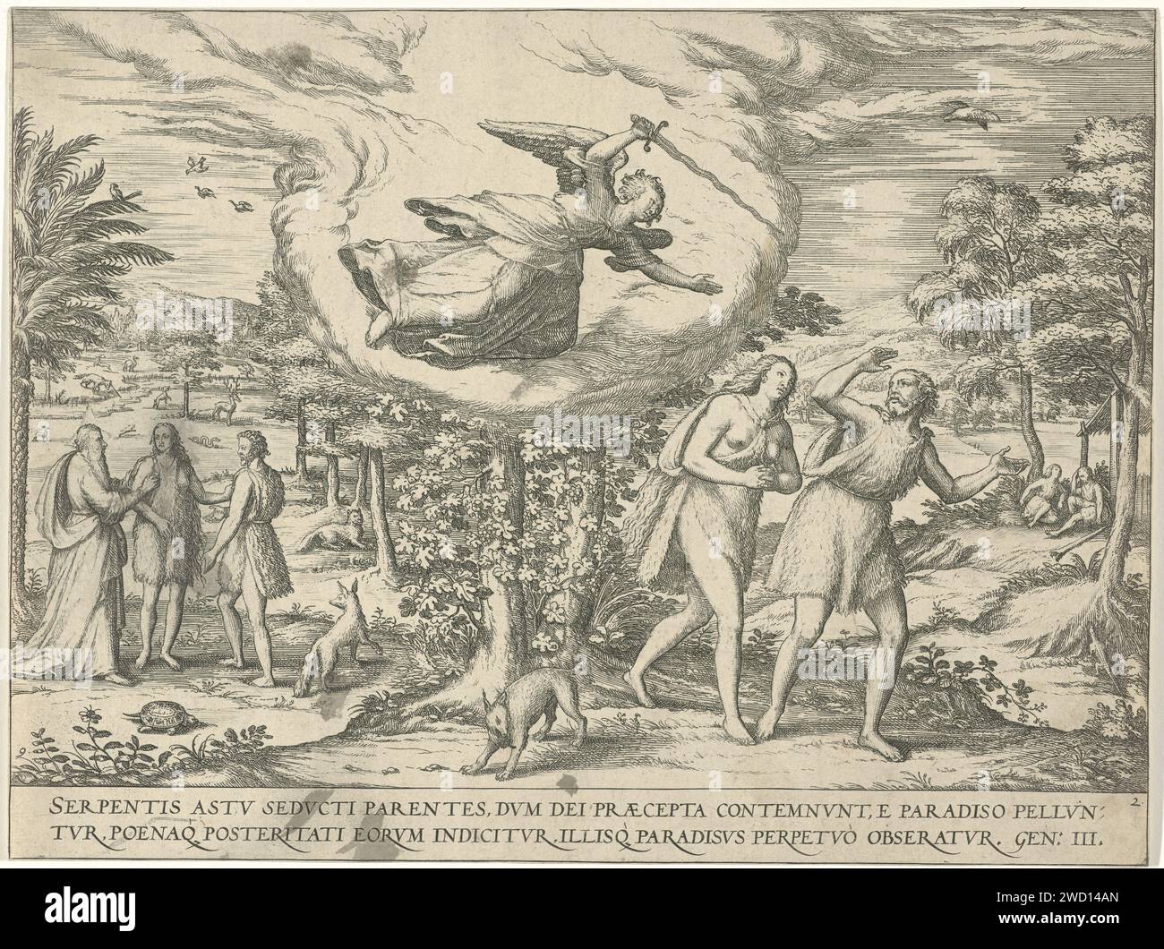 Expulsion from Paradise, Symon Novelanus (attributed to), 1577 - 1627 print On the left gives ...