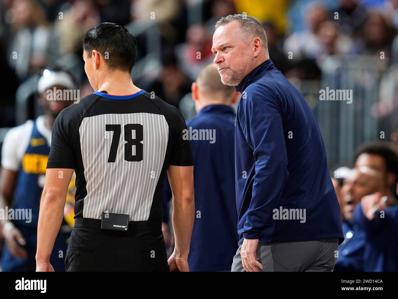 Denver Nuggets head coach Michael Malone () argues with referee Evan ...