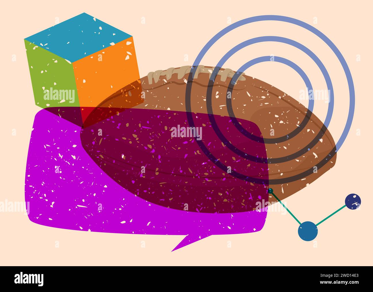 Risograph American Football Ball with speech bubble with geometric ...