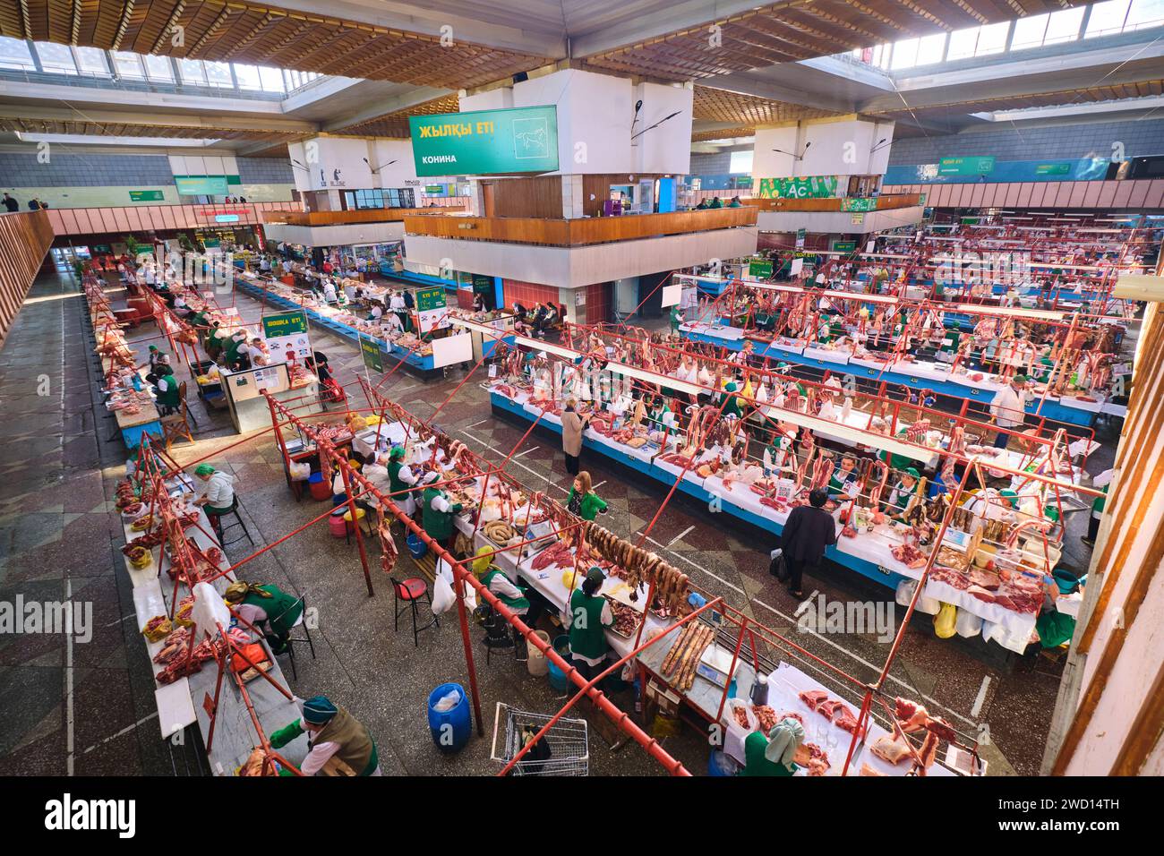 An overview look at the rows of vendors, including many meat butchers ...
