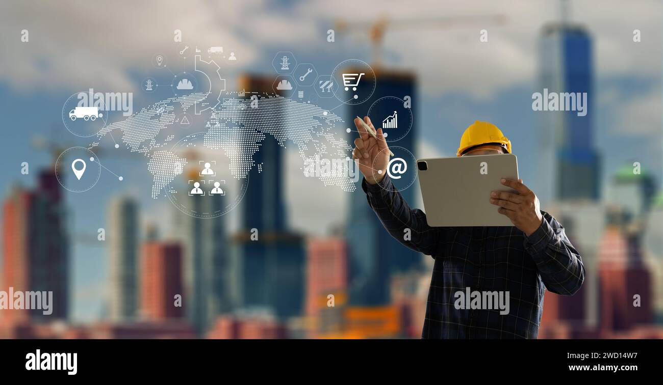 Digital internet network iot Smart logistics Warehouse management ...