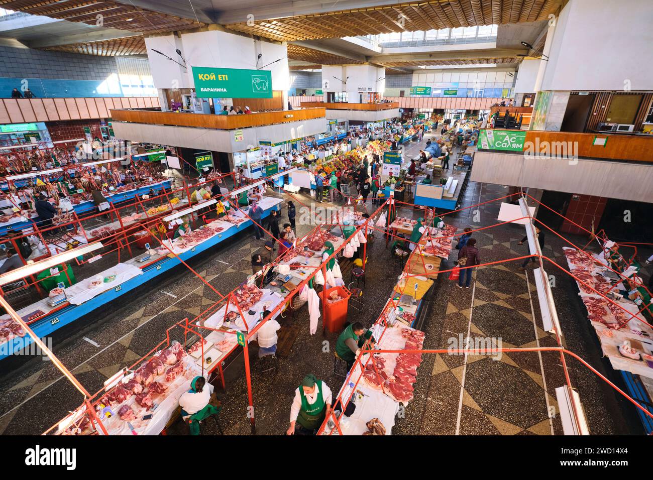 An overview look at the rows of vendors, including many meat butchers ...