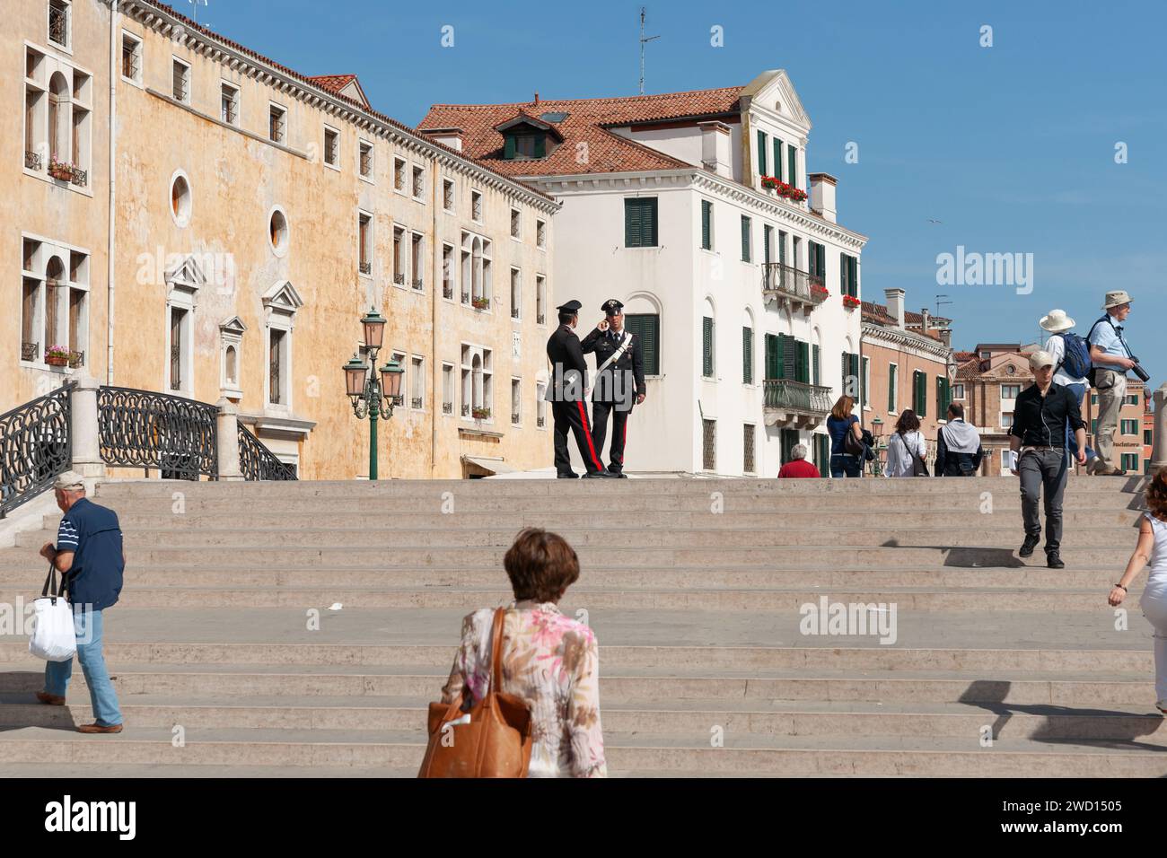 Venice Two carabinieri police standing in uniform on popular tourist ...