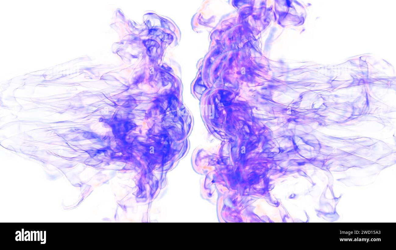 3d illustration. Tongues of lilac flame collide from opposite sides on ...