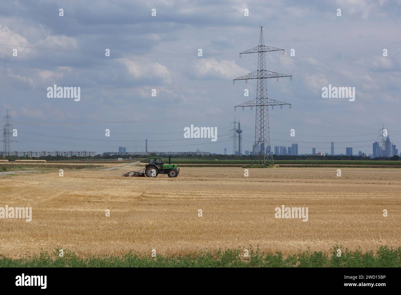 Agriculture in the northwest of Frankfurt, Germany. A harvested grain ...