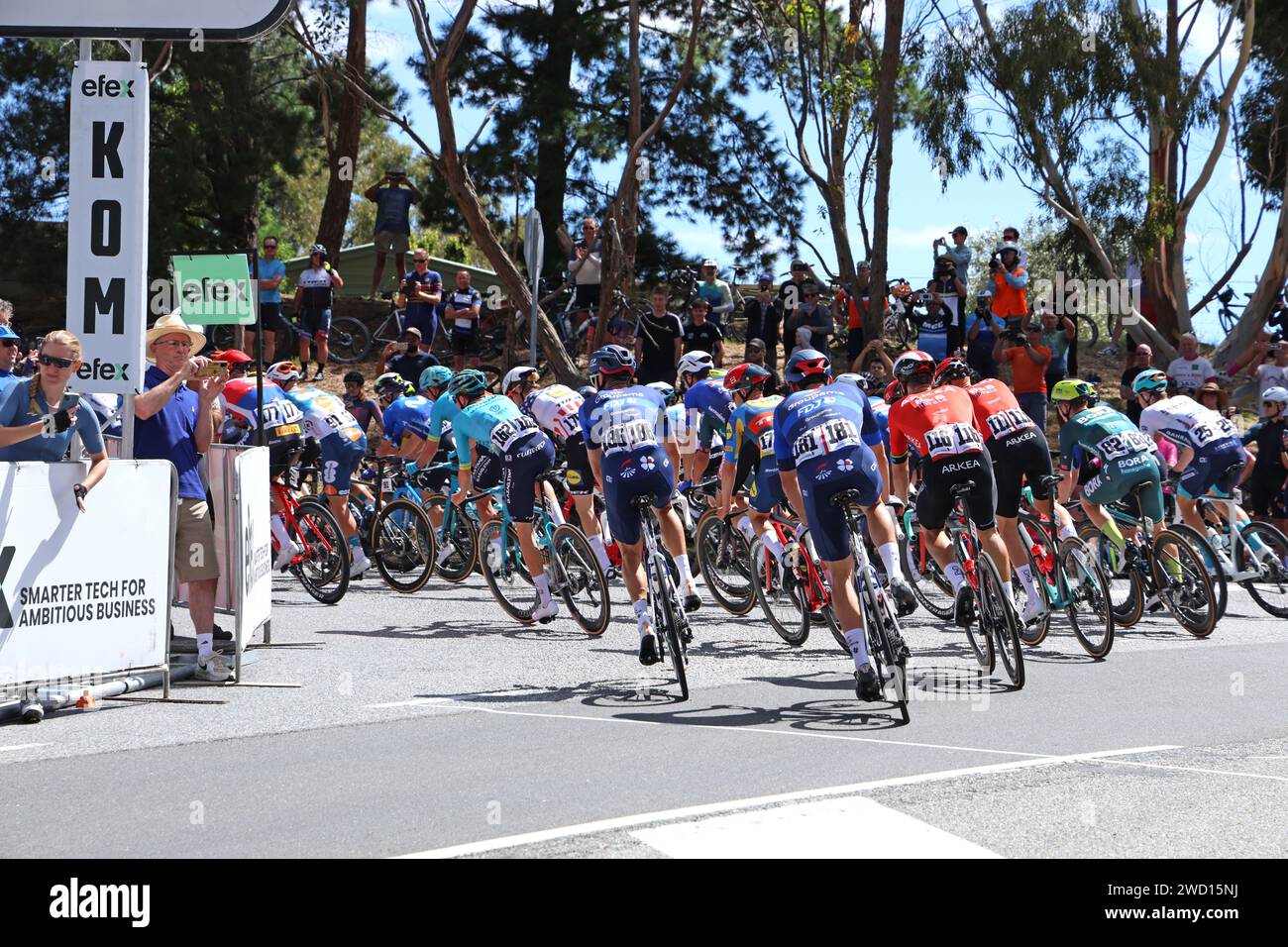 Riders pass the King of the Mountain finish line at Houghton on stage 3 ...