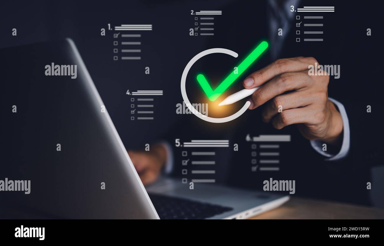 Approved e-document. Businessman assessment for certificate. Digital ...