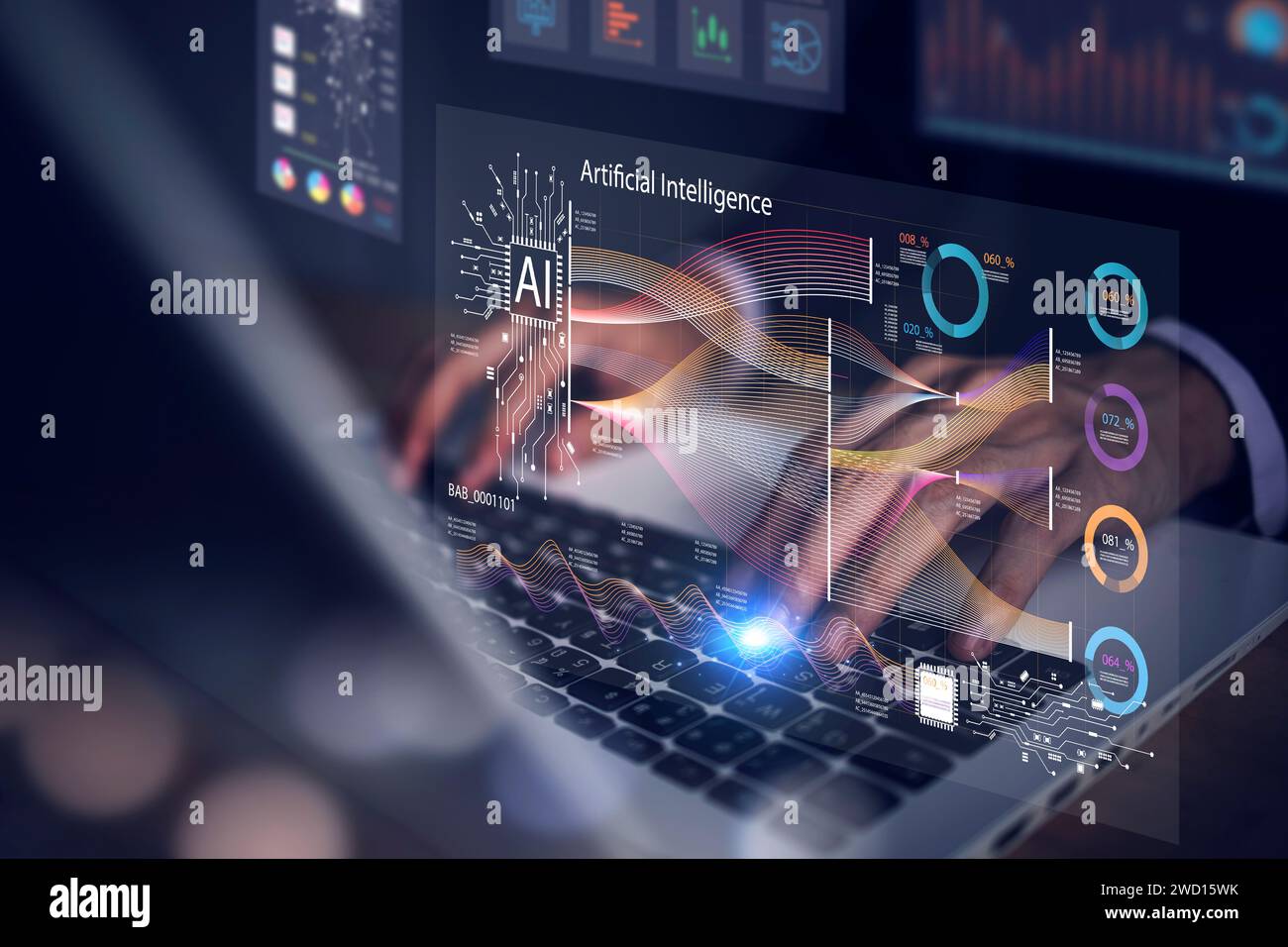 AI (Artificial intelligence) growing concept. Businessman hand use ...