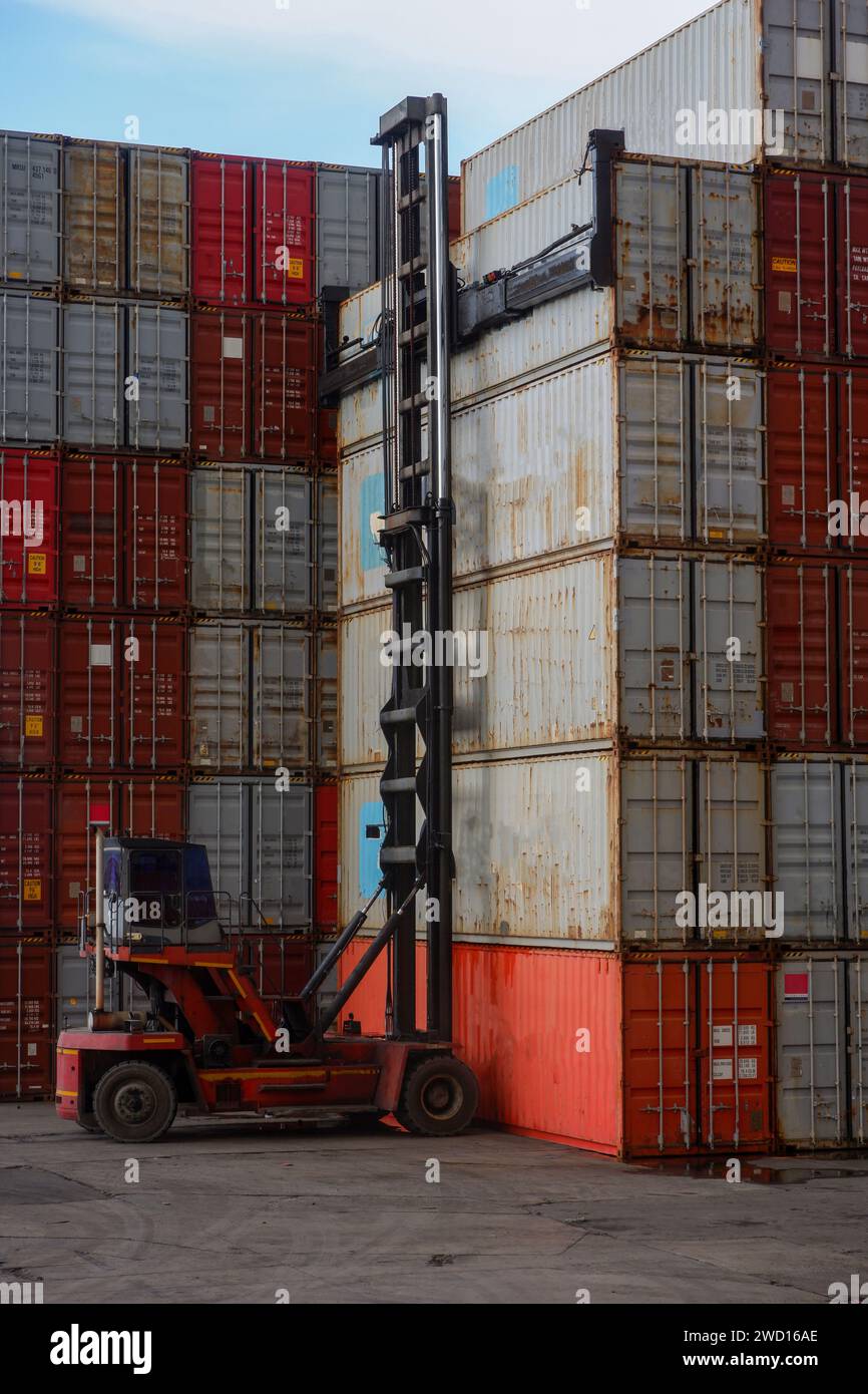 Container forklifts and container stacks Stock Photo - Alamy