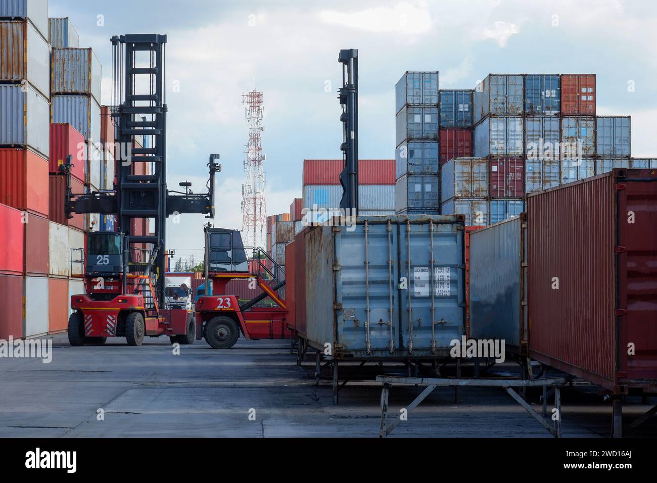 Container shipping site Loading and unloading by crane in the port ...