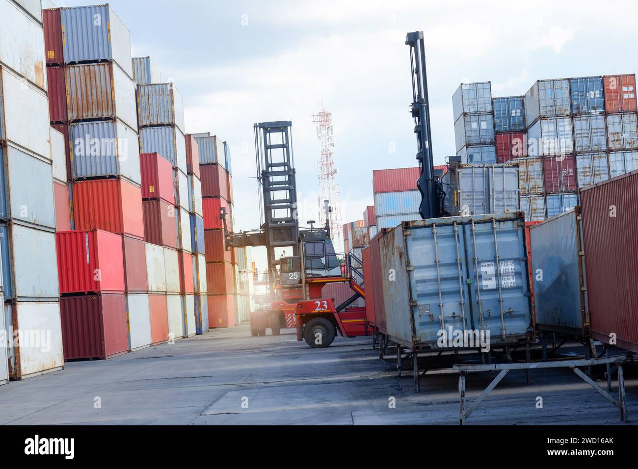 Moving containers at the shipyard Stock Photo - Alamy