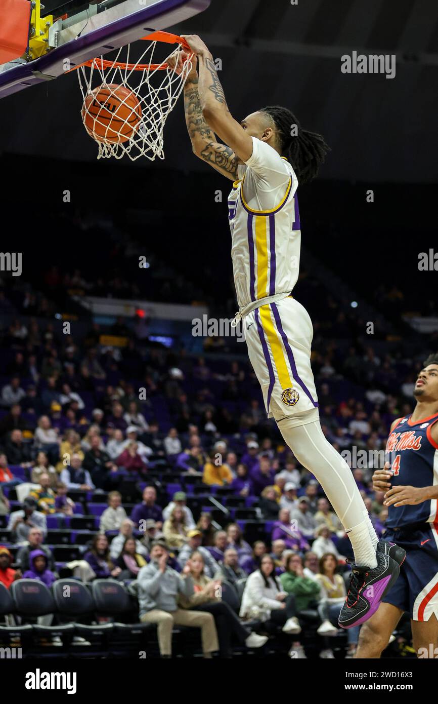 Baton Rouge, LA, USA. 17th Jan, 2024. LSU's Tyrell Ward (15) slams the ...