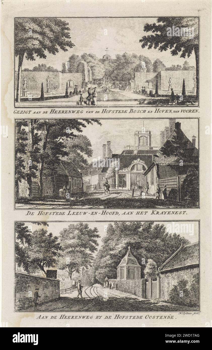 Three faces around Haarlem E, Hendrik Spilman, 1763 print Three images ...