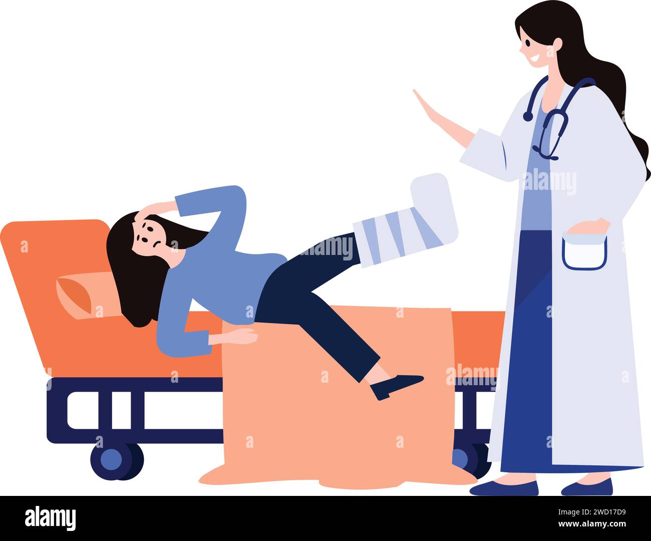 patient lying on bed and talking with doctor in flat style isolated on ...