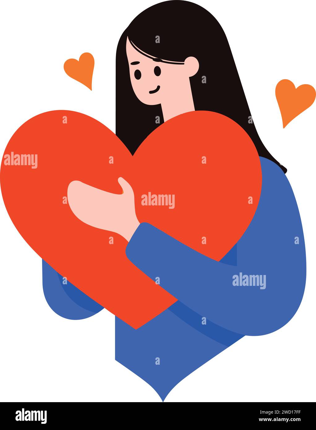 a woman hugging big heart in flat style isolated on background Stock ...