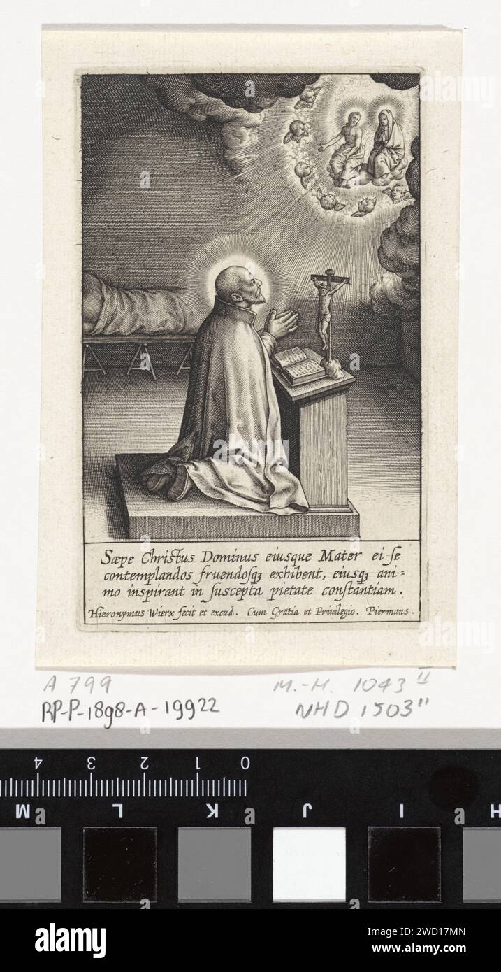 Ignatius van Loyola has a vision of Christ and Maria, Hieronymus Wierix, 1611 - 1615 print ...