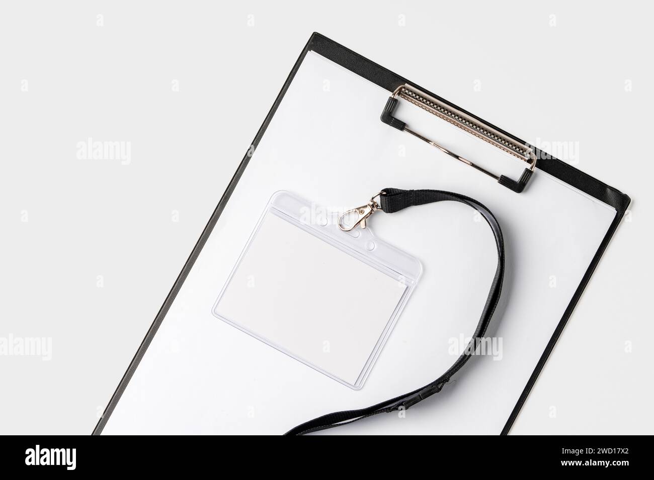 Blank badge card and clipboard on white background Stock Photo - Alamy