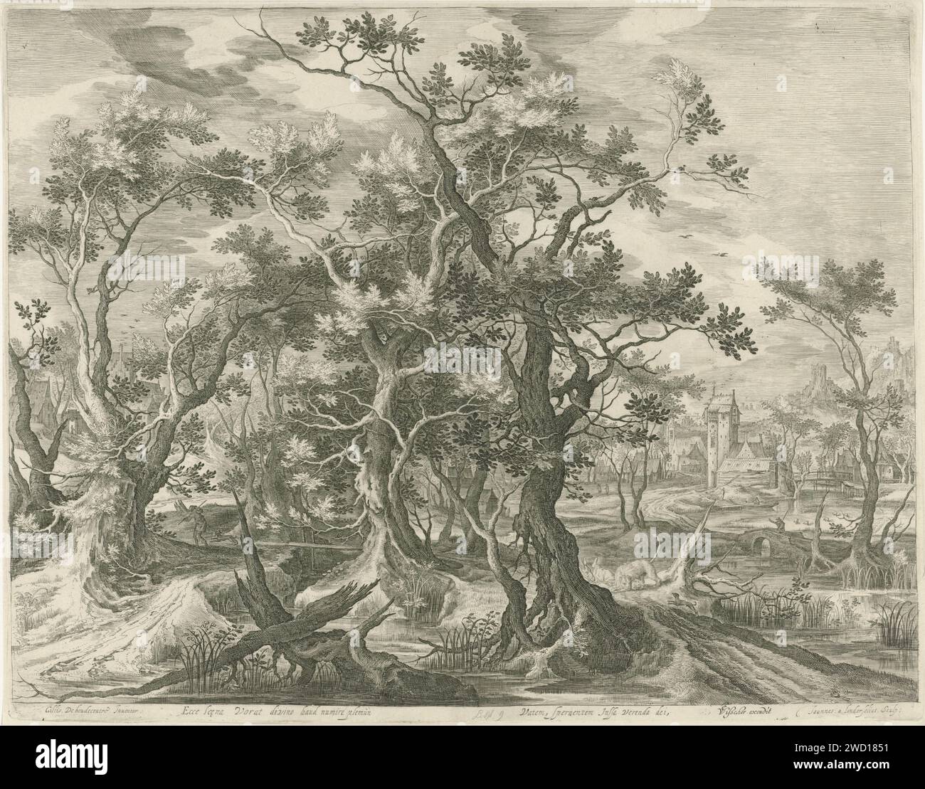 Landscape with a prophet from Judah, Jan van Londerseel, after a lion ...