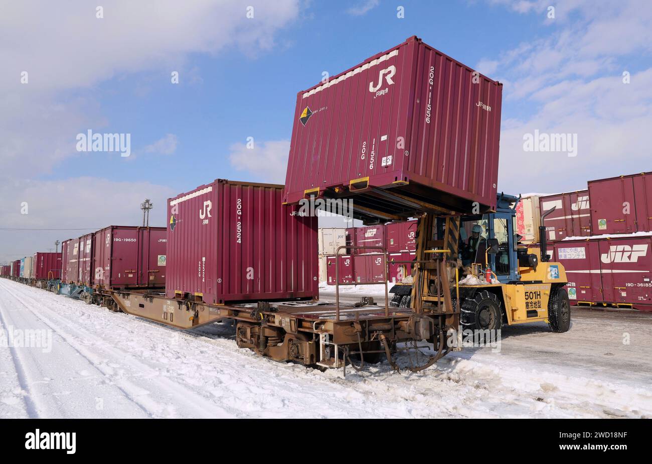 Containers are unloaded immediately upon arrival of a freight train ...