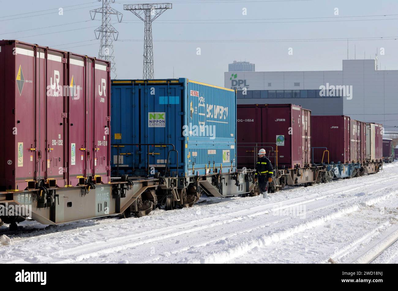 A freight train from Tokyo arrives at Sapporo Freight Terminal of Japan ...