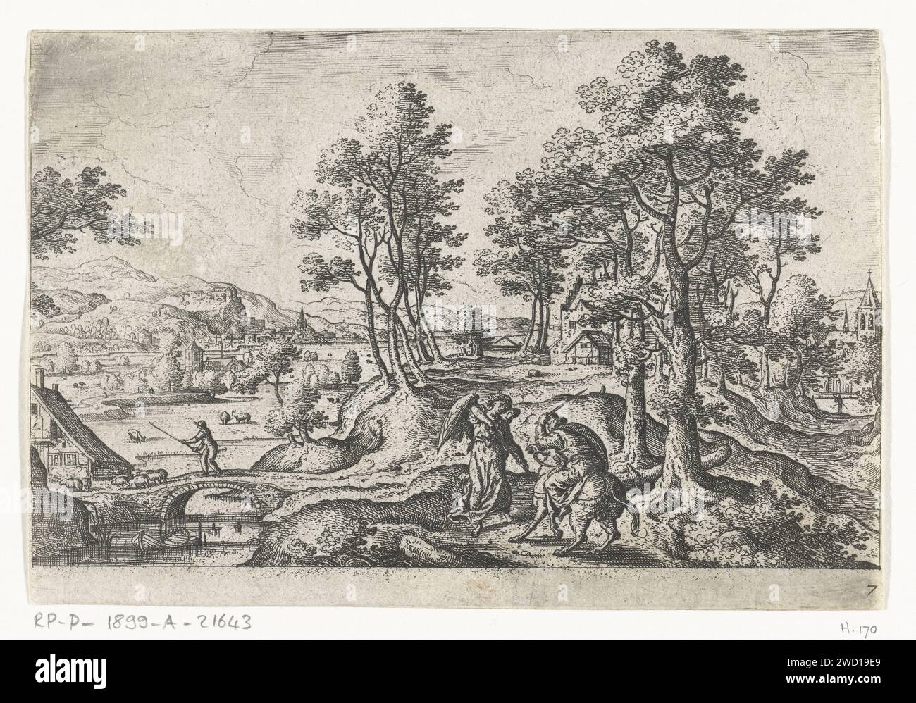 Bilam and his donkey, Anonymous, After Philips Galle, After Hans Bol, c ...