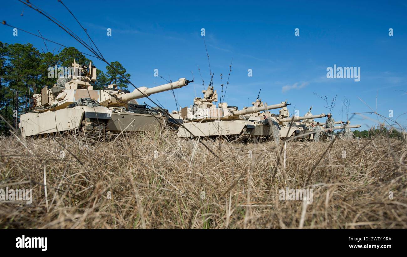 M1A2 SEP Abrams tanks in a line at Fort Stewart, Georgia Stock Photo ...