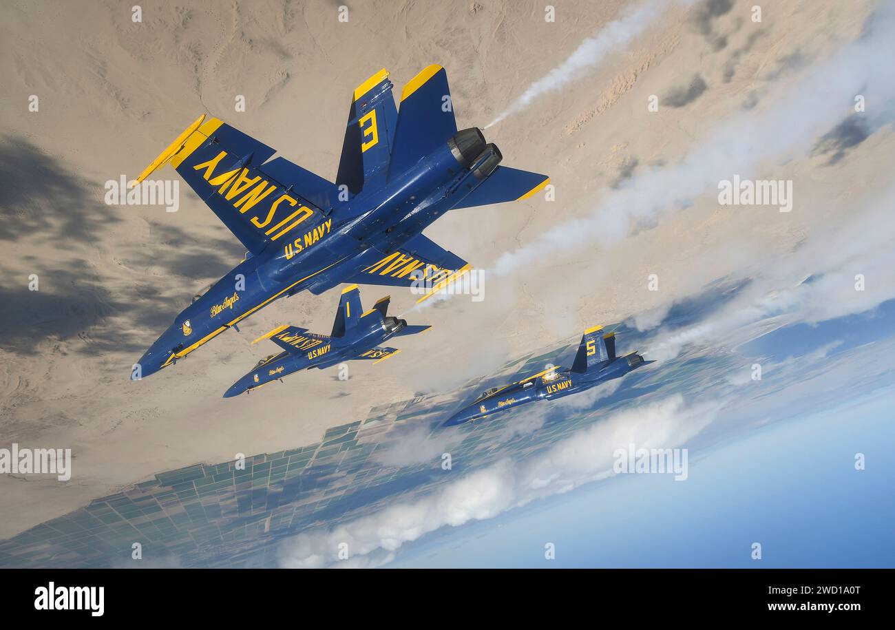 The Blue Angels, conduct a training flight over El Centro, California ...