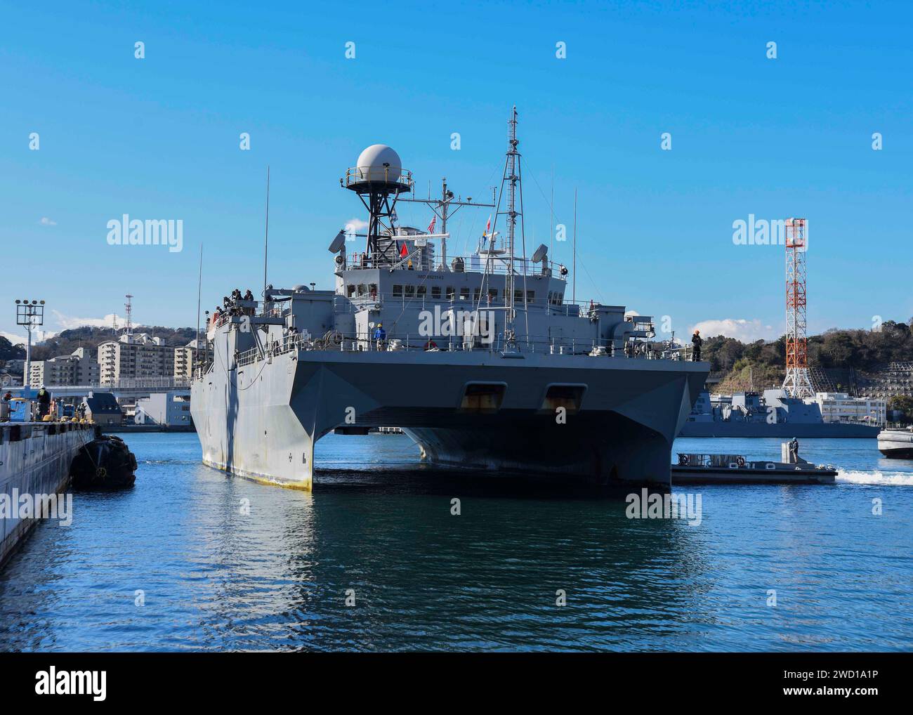 The ocean surveillance ship USNS Able prepares to moor Stock Photo - Alamy