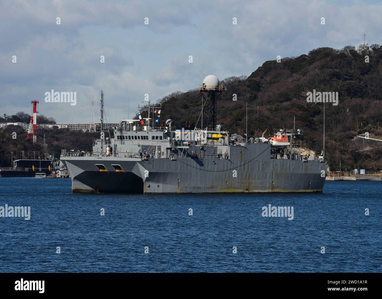 The ocean surveillance ship USNS Able prepares to moor Stock Photo - Alamy