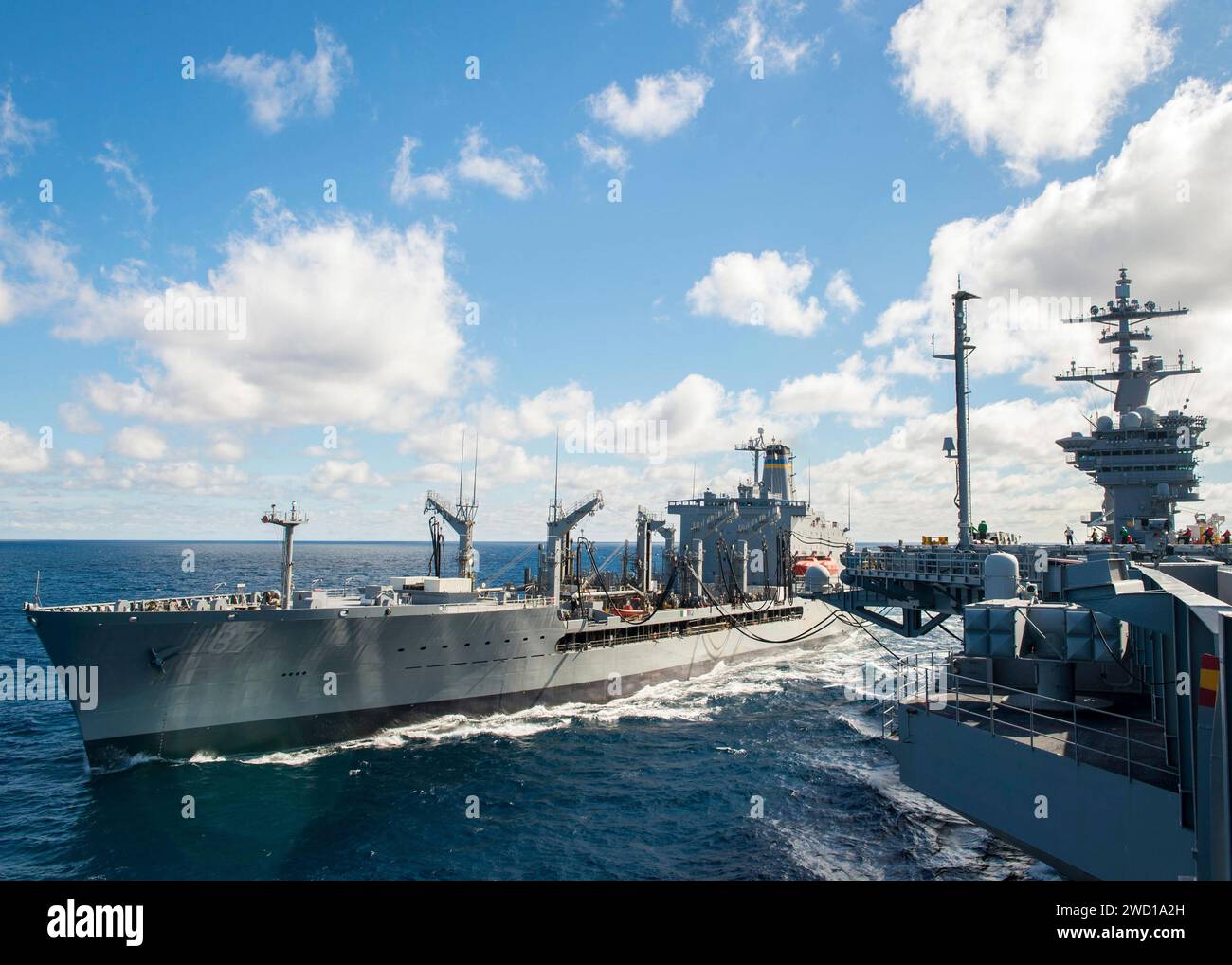 USS Theodore Roosevelt sails alongside the replenishment oiler USNS ...