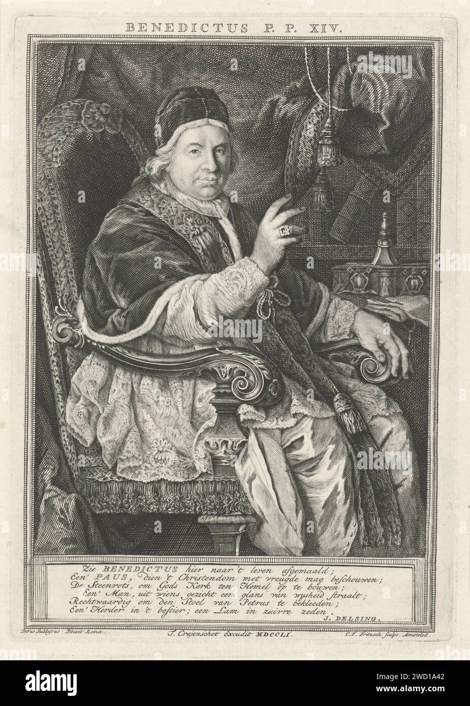 Portret van paus Benedictus XIV, Christian Friedrich Fritzsch, after ...
