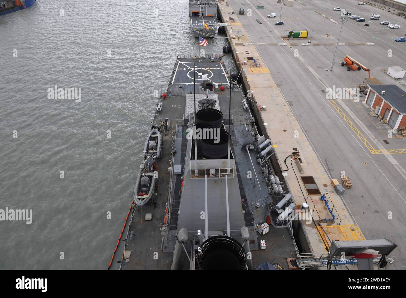 Guided-missile destroyer USS Porter sits pierside at Naval Station Rota ...