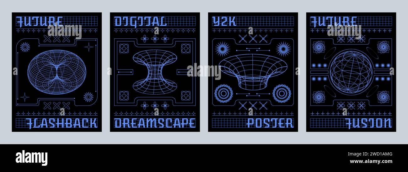 Poster and banner design template set in retro y2k aesthetic style with ...