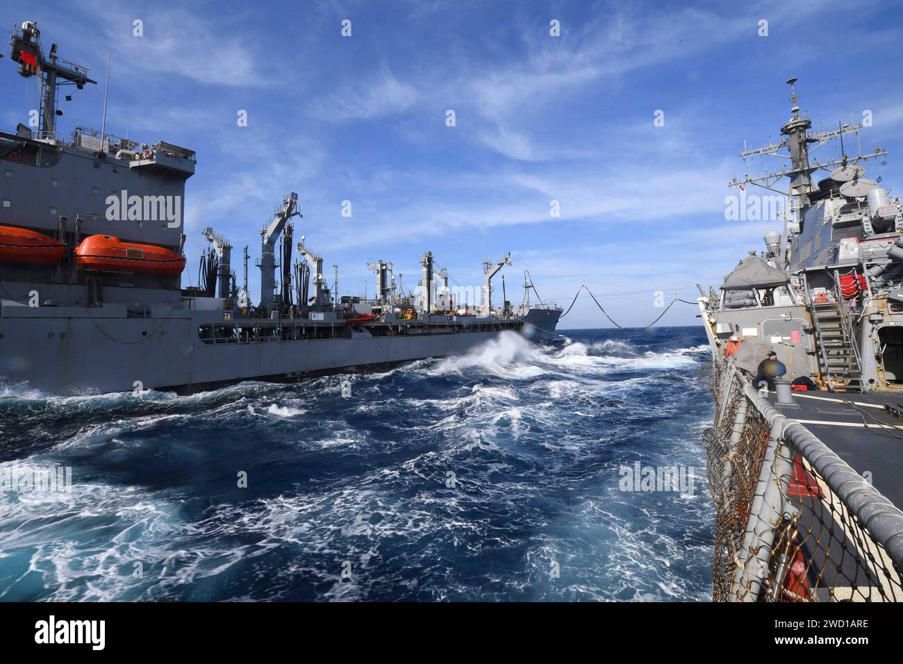 USS Porter sails alongside the fleet replenishment oiler USNS Joshua ...
