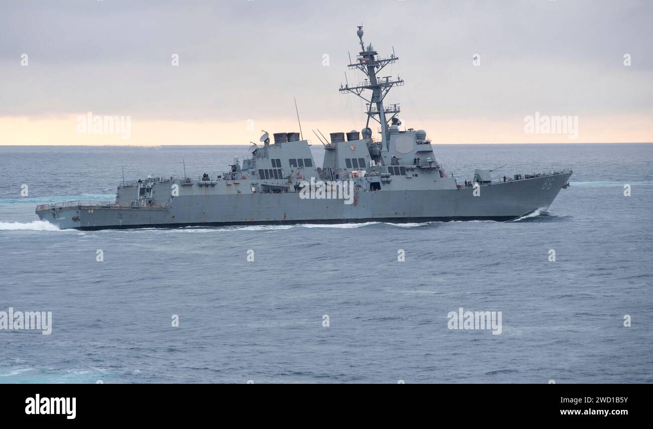 Guided-missile destroyer USS Shoup underway in the Pacific Ocean Stock ...