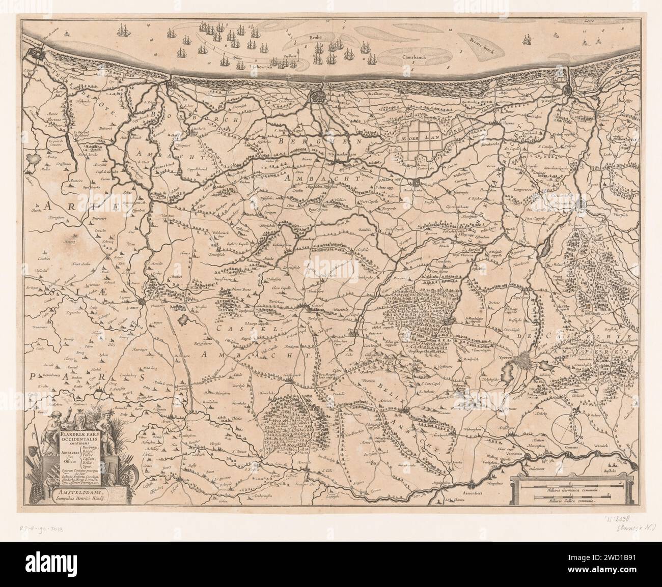 Map of the Western part of Flanders, Anonymous, Henricus Hondius, 1633 ...