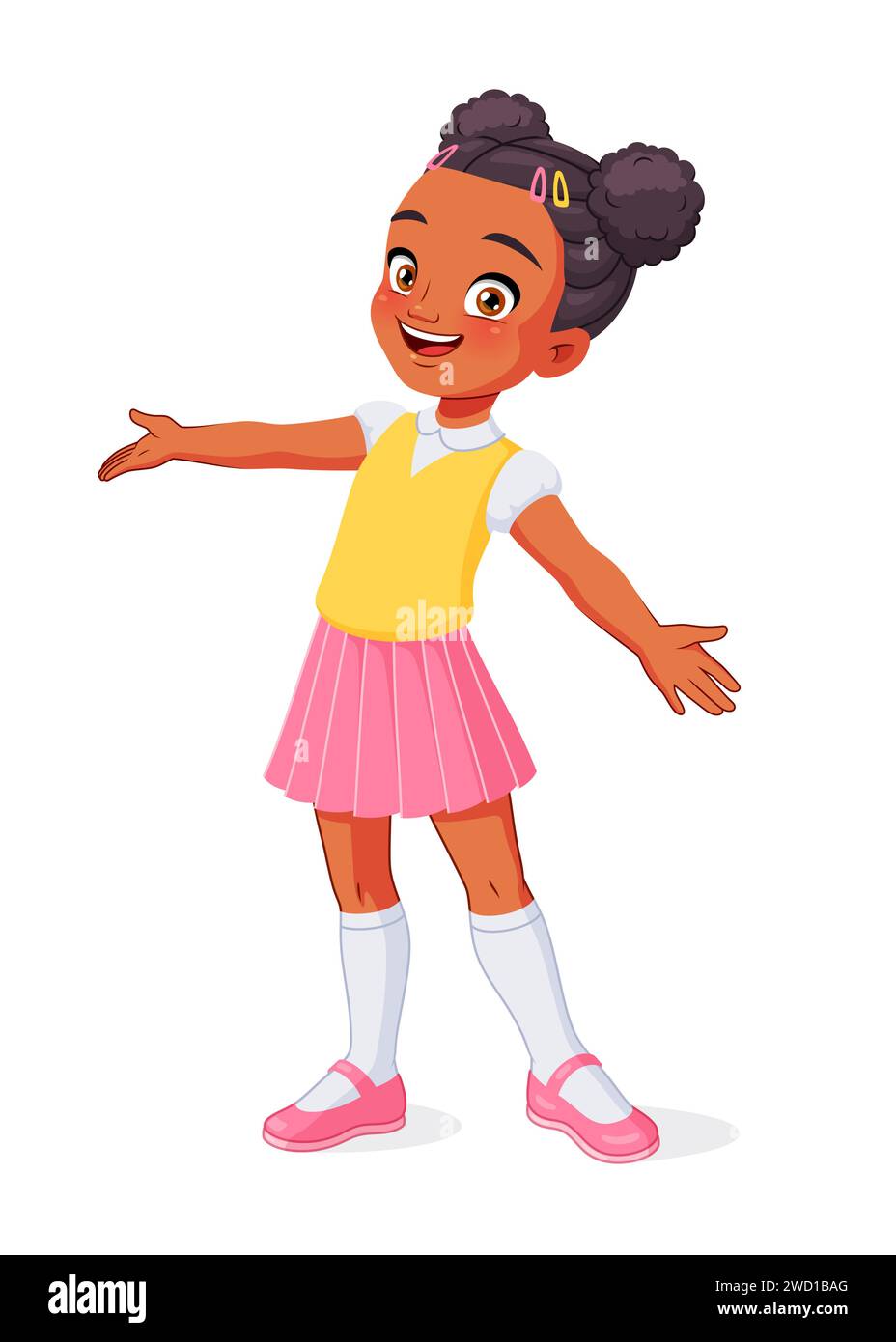 African American girl greeting with wide open arms. Cartoon vector ...