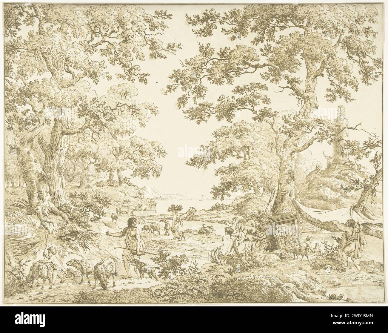 Arcadian Landscape with Janus statue, Hermanus Fock, 1781 - 1822 print ...