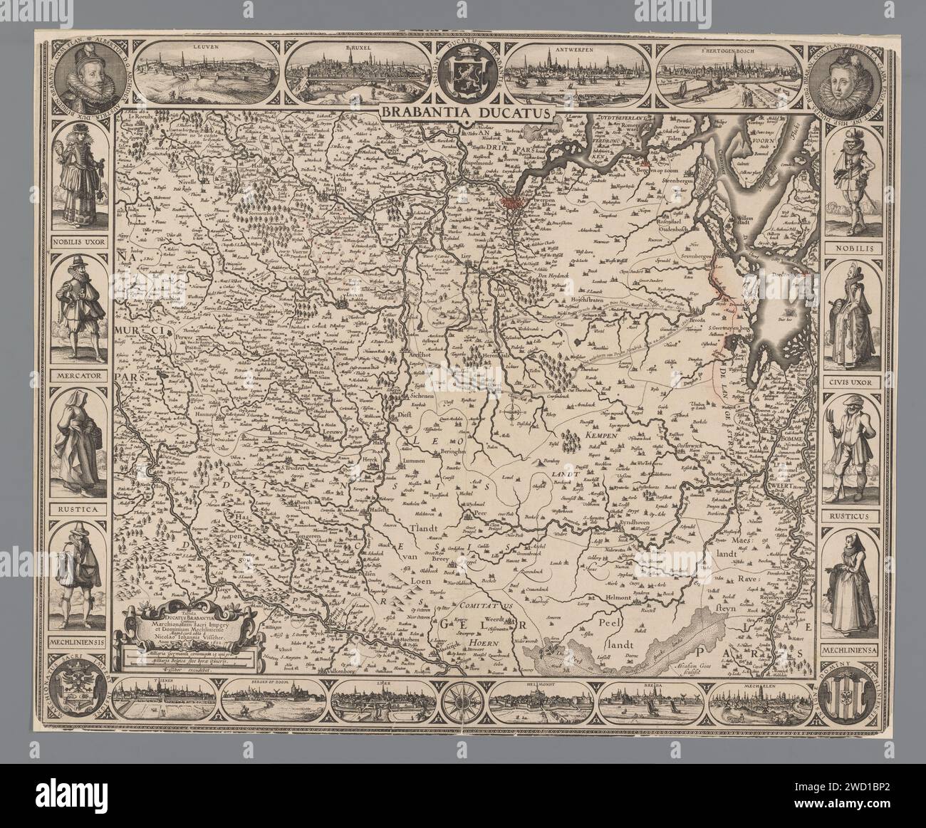 Map of Brabant, Abraham Goos, 1622 print Map of Brabant with figures ...