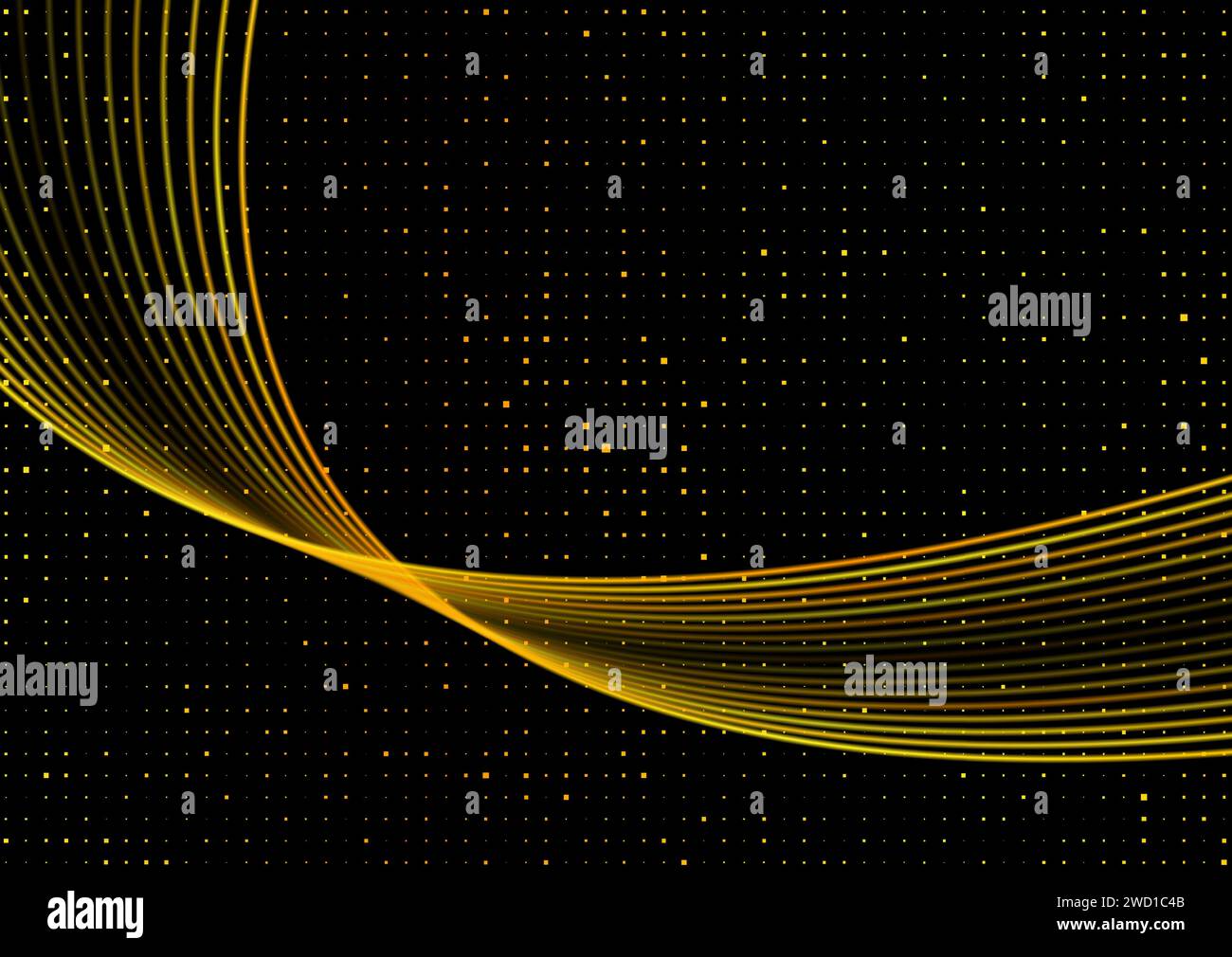 Golden smooth wavy lines and squares dots abstract background. Vector ...