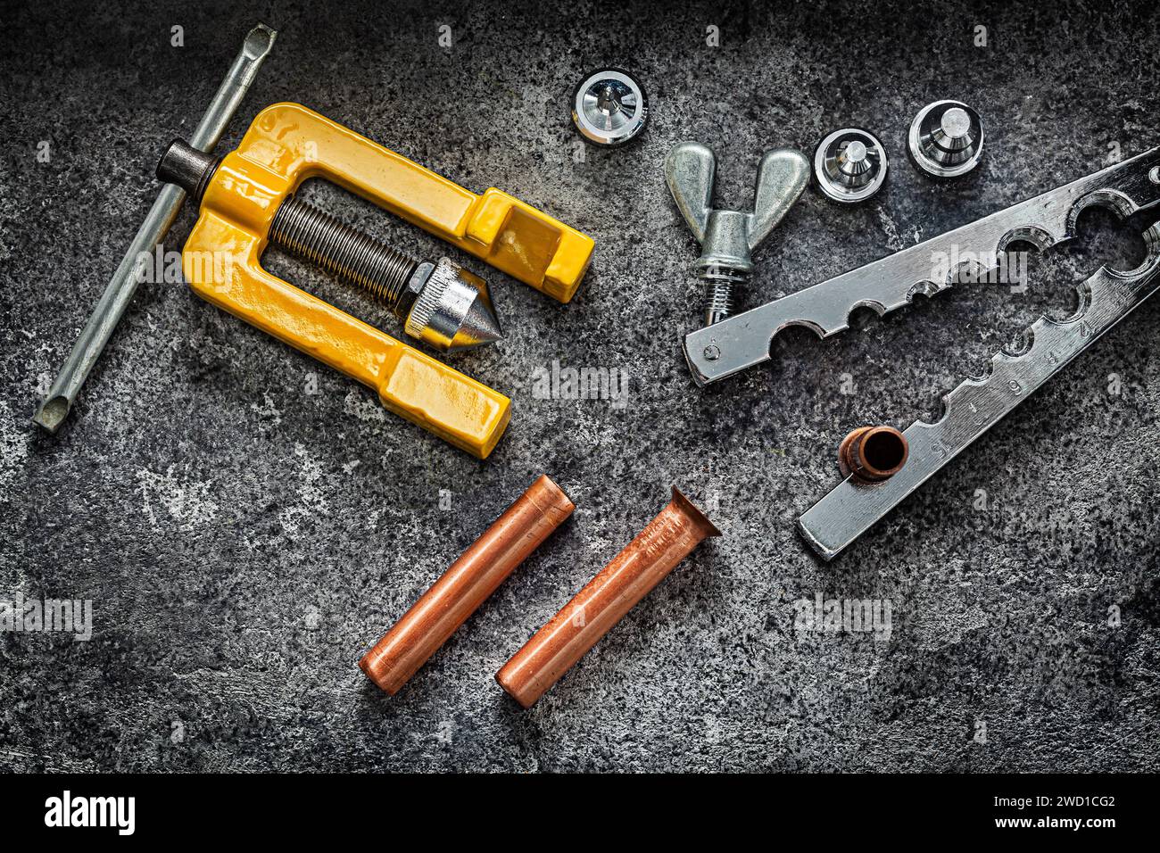Flared Copper Pipes And Flaring Tools Stock Photo - Alamy